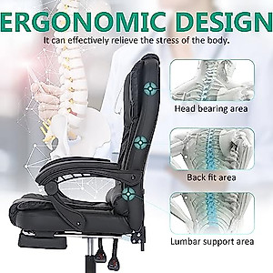 GIVENUSMYF Ergonomic Office Chair High Back with Lumbar Support and Footrest PU Leather Adjustable Swivel Reclining Executive Office Chair Black for Heavy People