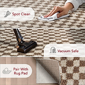 nuLOOM Adelaide Checkered 6 Round Shag Area Rug for Living Room Bedroom Dining Room Nursery, Beige/Brown