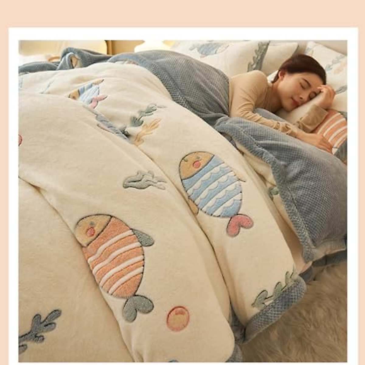 Queen Size Flannel Sheet Set, Full Size Reversible Cotton Velvet, Queen Sheet Set Cotton, Flannel Bed Sheets Queen, King Size Autumn and Winter Christmas 4 Pcs Warm & Cozy (E,78.7 * 90.5in)