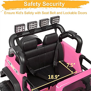 JOYMOR 2 Seat Ride on Truck, 12V Kids Electric Battery Powered Car with Remote Control, Motorized Toddler Vehicles Truck Toy, Adjustable Speeds, MP3 Player, LED, Horn (Two seat, Pink)