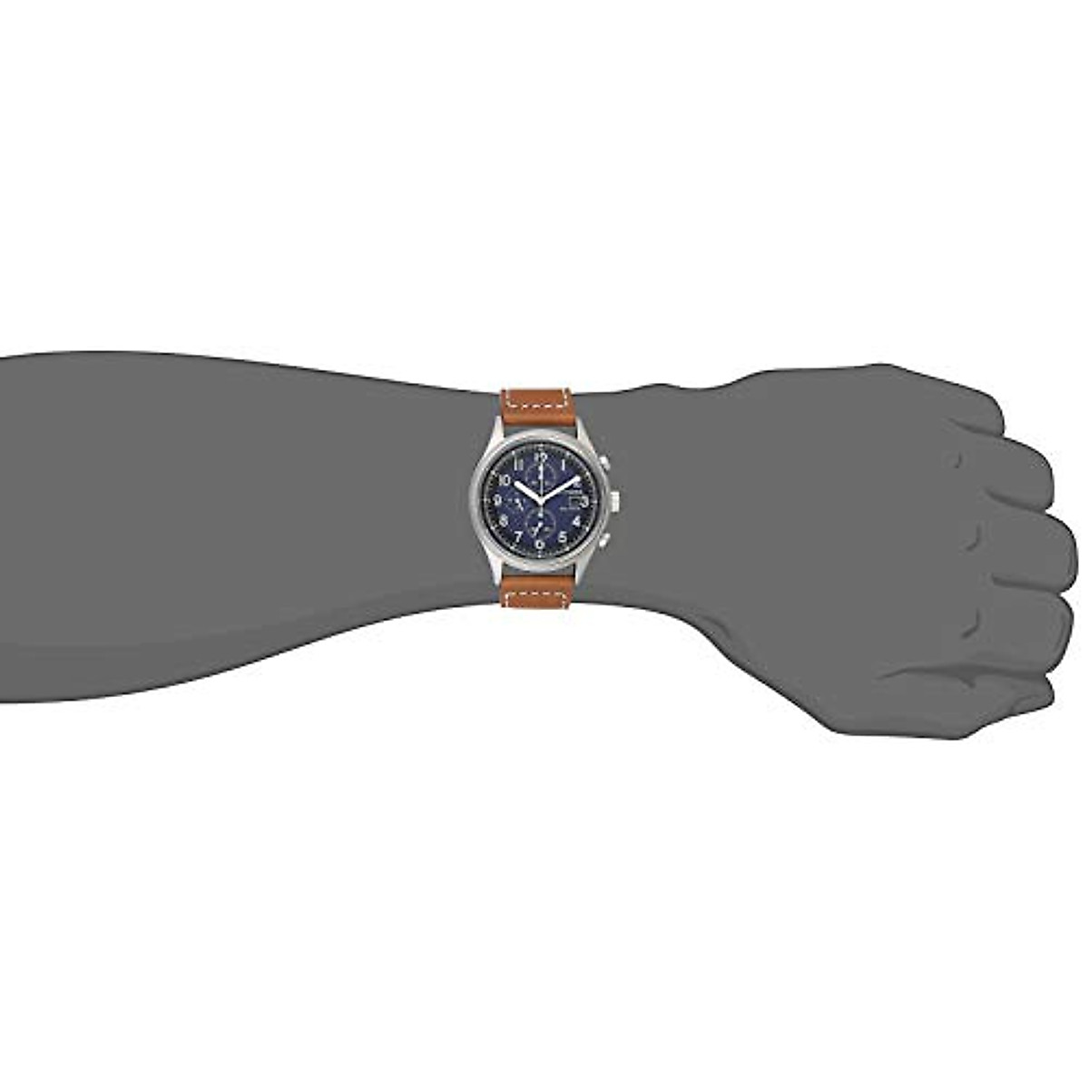 Citizen Men's Eco-Drive Weekender Garrison Chronograph Field Watch in Stainless Steel with Brown Leather strap, Blue Dial (Model: CA0621-05L)