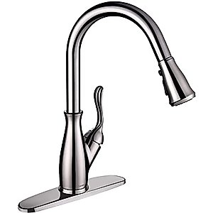 Luxice Faucet Pull Down Kitchen Faucet with Pull Out Sprayer, Kitchen Sink Faucet with Deck Plate, Faucets for Kitchen Sinks, Single-Handle, Pull Down Spray Head, Stainless Steel Brushed Nickel