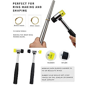 HEYMOUS Ring Sizer Mandrel Measuring Tool Steel Ring Sizing Gauge Sizers Set Rubber Jeweler's Mallet Hammer Metal Finger Size Stick Wire Wrap Rings Tools Jewelry Making Kit