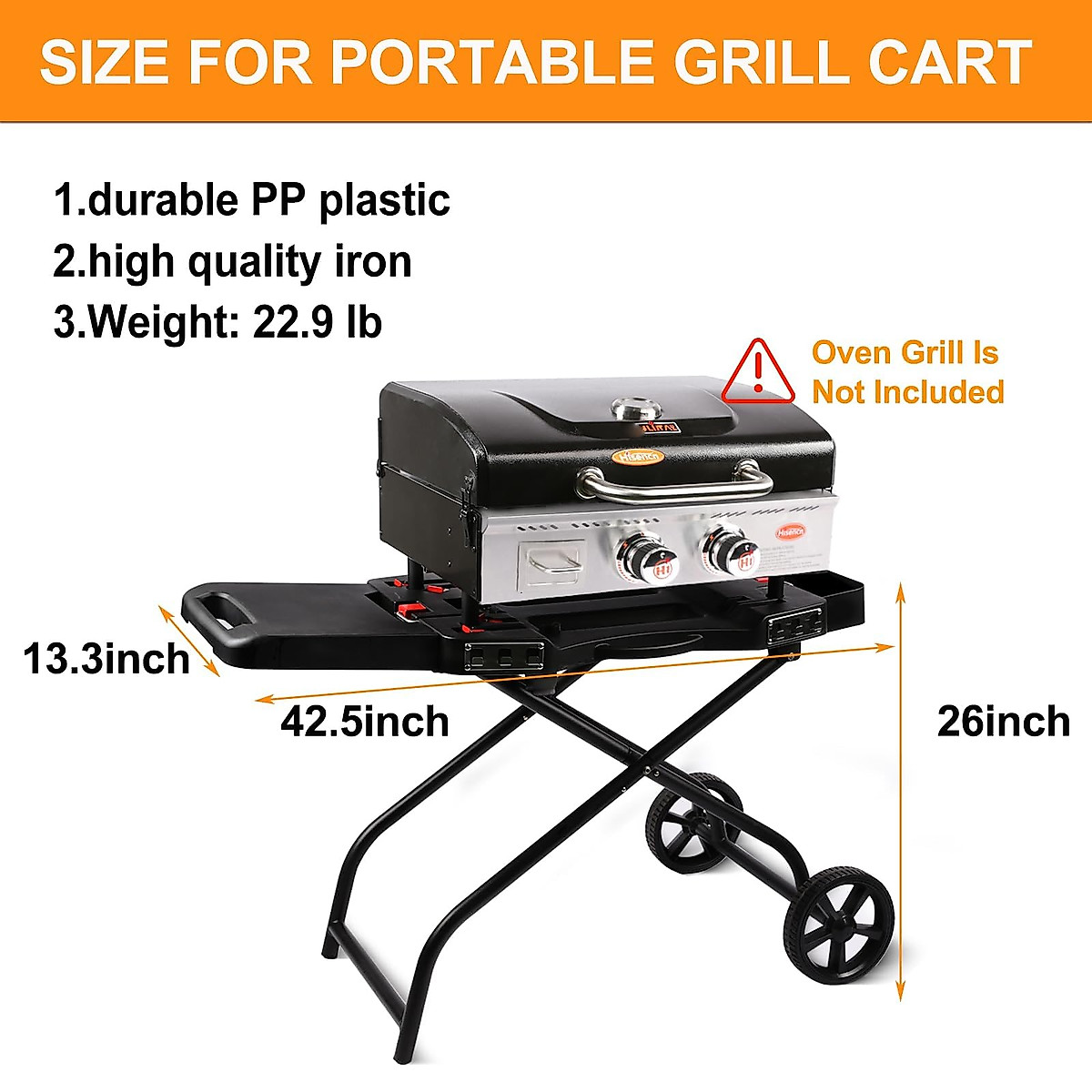 Hisencn Portable Grill Cart with Wheel for Weber Q1200, Q1000, Q2200, Q2400, Q2000 Series, for Blackstone 17" 22" Table Top Griddles, Folding Cart, Outdoor Griddle Stand Shelf, Black