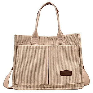 GOQUFOY Corduroy Tote Bag for Women with Zipper Pockets Beige Cross Body Purses Canvas Crossbody Work Satchel Handbags Cute Puffer Shoulder Bag School Hobo Travel Hand Bags Messenger Teen Girls Trendy