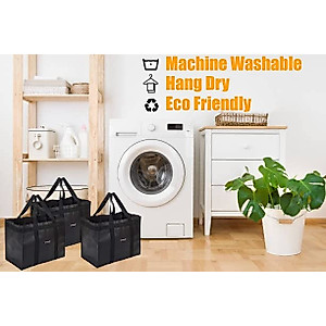 Homemell Reusable Grocery Bags Heavy Duty Foldable Shopping Bags - Extra Strength Large Size Black Collapsible Tote (10 Pack Value Bundle)