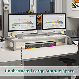 YAOHUOO Dual Monitor Stand Riser, 39Inch Large Monitor Stands for 2 Monitors, Computer Monitor Stand, Wooden Desktop Oraganizer Shelf for Office Desk Computer,Laptop,TV