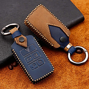 ontto Key Fob Cover for 2018 2019 Land Rover Range Rover Remote Keycase Shell Holder Genium Leather Protector Keychain Blue
