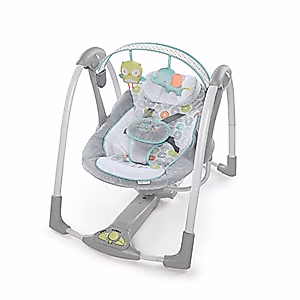 Ingenuity 5-Speed Portable Baby Swing with Music, Nature Sounds & Battery-Saving Technology - Hugs & Hoots, Swing 'n Go, 0-9 Months
