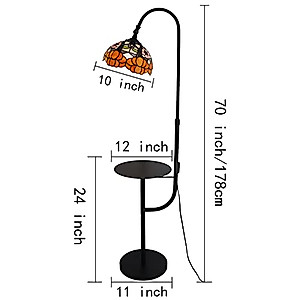 AVIVADIRECT Tiffany Floor Lamp with Storage Shelves End Table Stained Glass Orange Flower Arched Gooseneck Style Reading Light Angle Adjustable W10H70 Inch Decor Home Living Room Bedroom Office