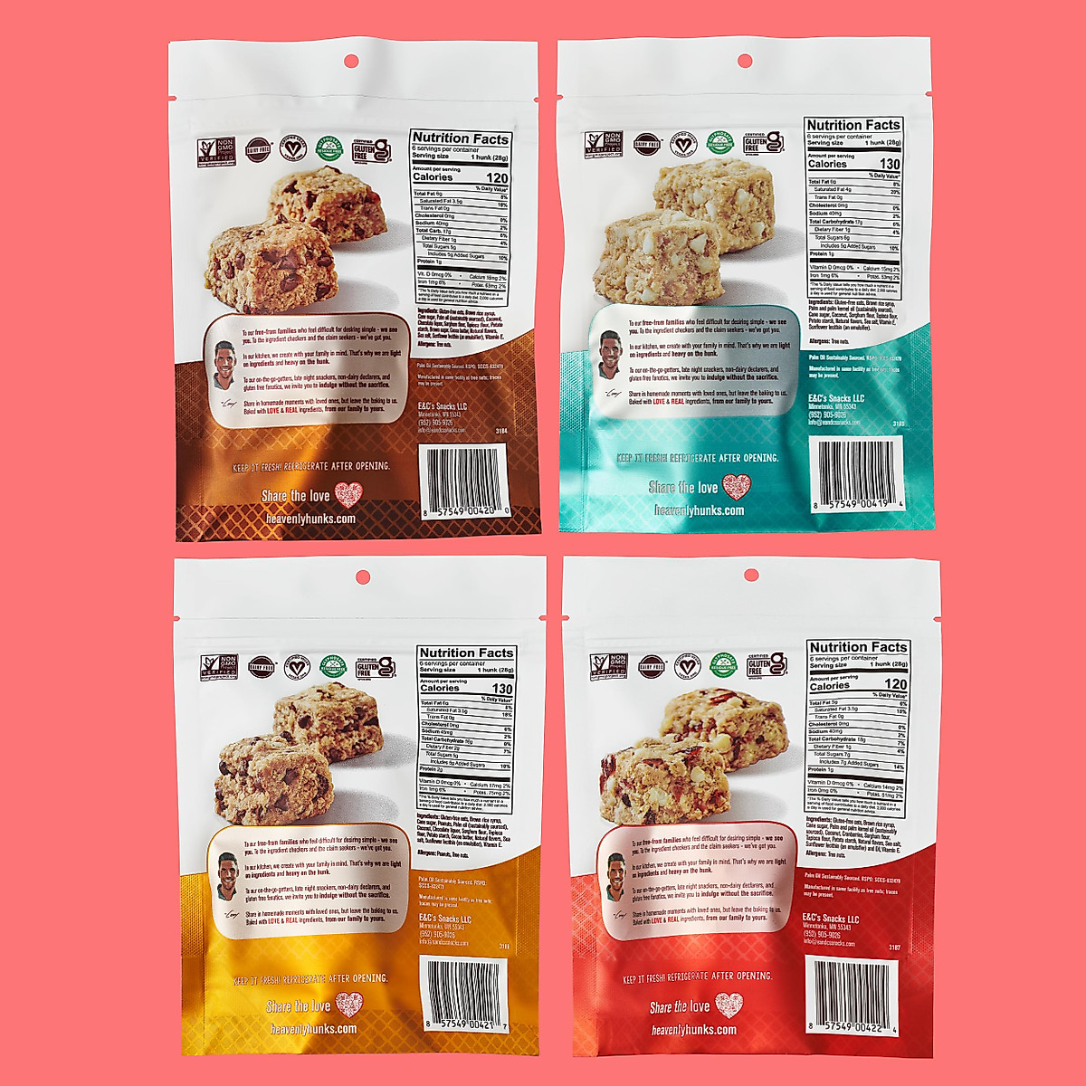 Heavenly Hunks Variety Gift Box - Oatmeal Chocolate Chip, Peanut Butter Chocolate, Cranberry White Chip & Oatmeal White Chip Cookies 4-Pack