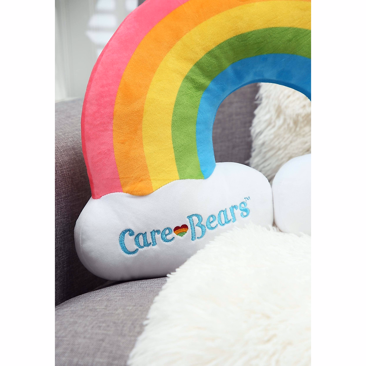 Fun Costumes Care Bears Rainbow Pillow Soft Flannel Pillow with Rainbow Stripes, Embroidered Logo, and Cushy Fiberfill Stuffing