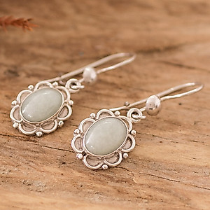 NOVICA Artisan Handmade Jade Flower Dangle Earrings Artisan Crafted Sterling Silver Guatemala Gemstone [1.3 in L x 0.5 in W] ' Apple Princess of The Forest'
