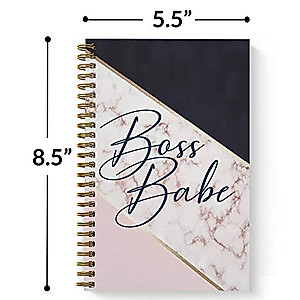 Softcover Boss Babe 5.5" x 8.5" Spiral Notebook/Journal, 120 College Ruled Pages, Durable Gloss Laminated Cover, Gold Wire-o Spiral. Made in the USA