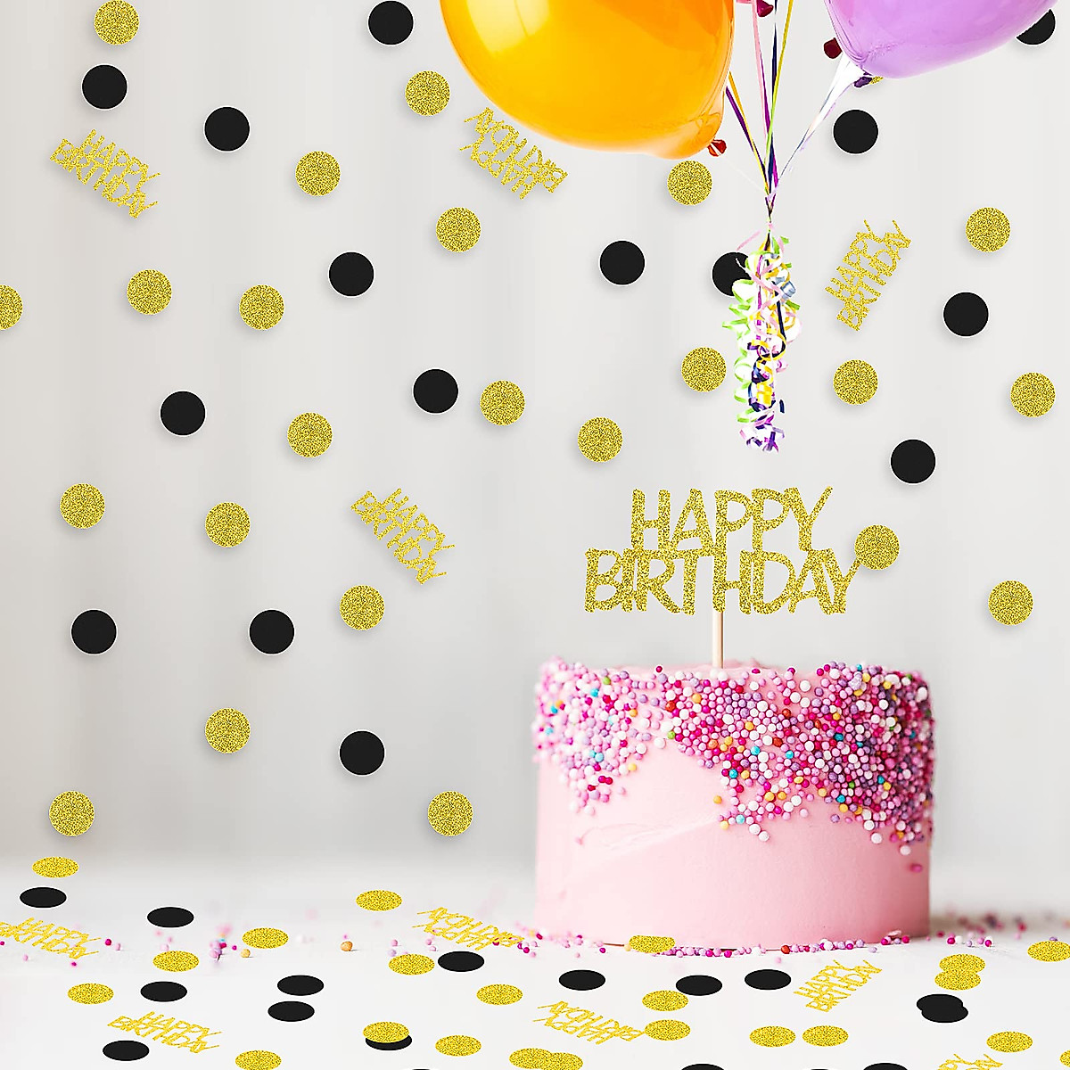 Happy Birthday Party Confetti for Table Glitter Black and Gold Birthday Table Confetti,Sprinkling Scatter Circle Dots Birthday Confetti Paper for Birthday Party Table Confetti Decorations (100 PCS)