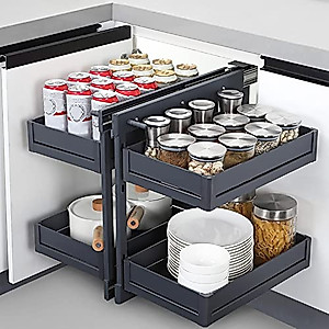 Blind Corner Cabinet Pull Out Shelf Blind Corner Kitchen Cabinet Organizer Storage with 4 Shelf Adjustable Height Heavy Duty Damping Guide Corner Cabinet Storage for Kitchen Cabinet ≥ 15In Opening