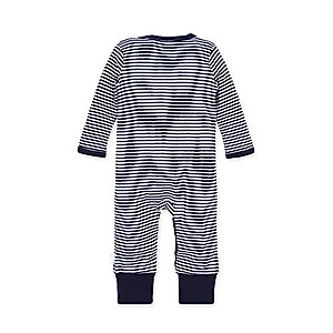 Burt's Bees Baby baby boys Romper Jumpsuit, 100% Organic Cotton One-piece Coverall and Toddler Footie, Navy Classic Stripe, 6-9 Months US