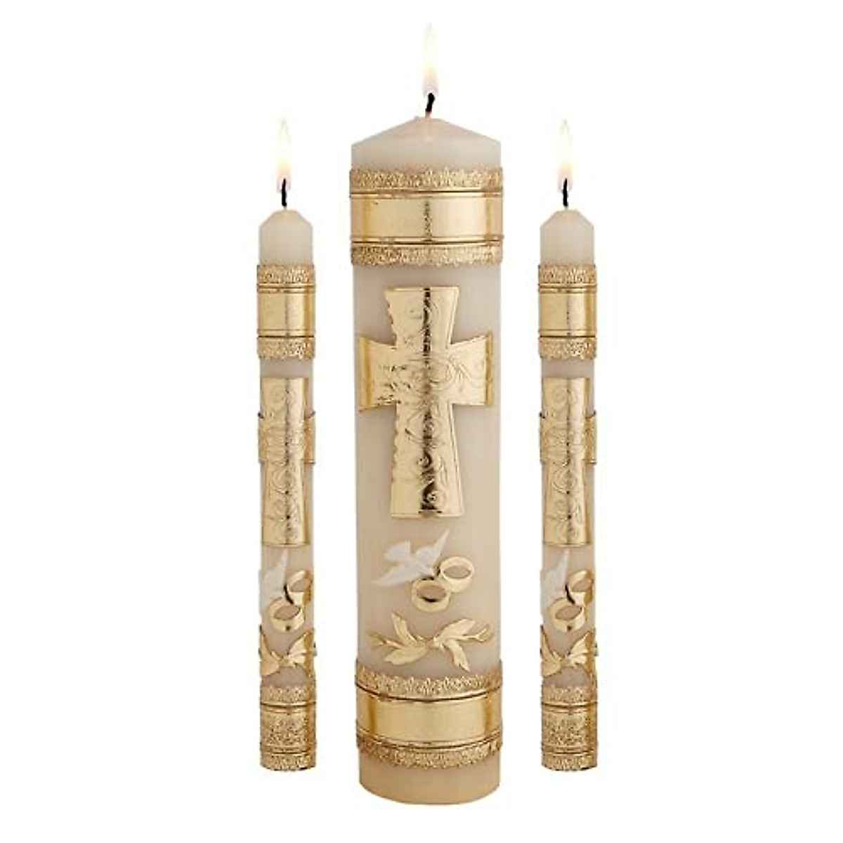 Wedding Unity Candle Set for Ceremonies, Gold Tone Commitment Candles Ornate Centerpiece for Marriage Reception and Ceremony, 3 Pieces Included