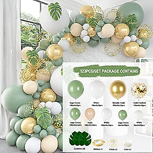 Sage Green, White, Gold and Gold confetti Ballon Garland Arch Kit 132 pcs