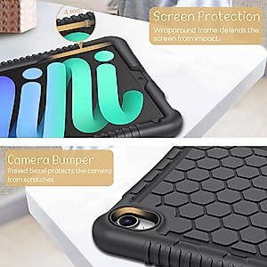 Fintie Silicone Case for iPad Mini 7 (A17 Pro, 7th Generation) 2024 / iPad Mini 6 (6th Gen) 8.3 Inch - [Honey Comb Series] Soft Lightweight Anti-Slip Shockproof Kids Friendly Cover, Black