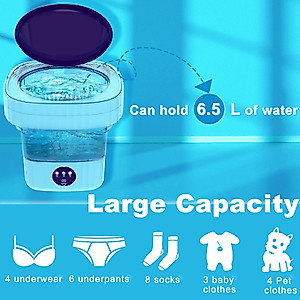 ABXKZ Portable Washing Machine, Mini Washing Machine Foldable, 6.5L Small Washer Machine and Dryer, Intelligent Bucket Laundry Machine w/ 3 Modes Deep Cleaning Baby Clothes, Underwear, Socks, Travel