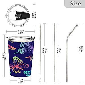 Blueangle 12oz Tumbler with Lid and Straw, Stainless Steel Vacuum Insulated Water Coffee Tumbler Cup,Rainbow Butterflies Travel Mug Thermal Cup for Hot and Cold Drinks（84）