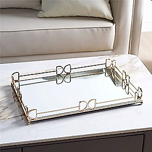 Mirror Tray, Gold Perfume Tray, Large Decorative Tray, Metal Jewelry Tray, Makeup Perfume Holder Organizer for Dresser, Vanity, Bathroom 13.8 "X9.8 X2