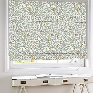 Comodex Cordless Floral Roman Shades, Green Leaf Customized Window Shades,Light Filtering Premium Blackout Roman Blinds, Washable Fabric Roman Shades for Windows, French Doors, Doors, Kitchen Windows