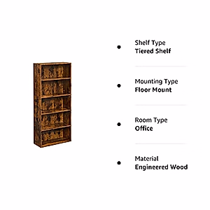 VASAGLE Bookshelf, 5-Tier Open Bookcase with Adjustable Storage Shelves, Floor Standing Unit, Rustic Brown ULBC165X01