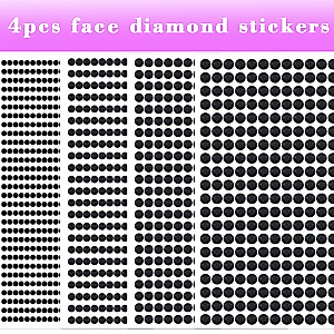 Black Rhinestone Stickers 3D Self Adhesive Face Gems Stick on Body Eye Bling Jewels Decal Crystal Hair Diamonds for Makeup Rave Accessories Embellishments for Crafts for Women and Girls 4PCS
