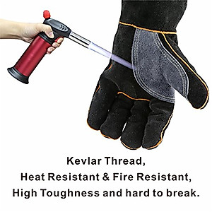 KIM YUAN Extreme Heat & Fire Resistant Gloves Leather with Kevlar Stitching,Mitts Perfect for Fireplace, Stove, Oven, Grill, Welding, BBQ, Mig, Pot Holder, Animal Handling