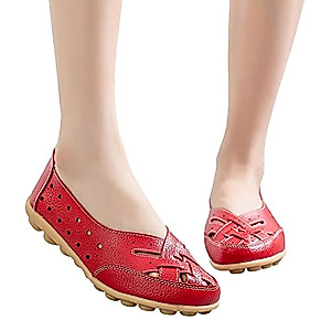 Mzluyin Women's Comfort Walking Boat Shoe Wide Fit Casual Mesh Hollow Breathable Classic Ladies Travel Slip On (Red, 5)