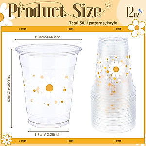 Yaomiao 50 Pieces Daisy Plastic Cups 12 Oz Bulk Retro Hippie Clear Disposable Cups Daisy Flower Drinking Beverage Cups for Birthday Baby Shower Bridal Shower Bachelorette Party Decoration Supplies