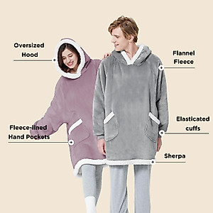 Bedsure Wearable Blanket Hoodie for Adult & Kids - Sherpa Blanket Hoodie as Gifts for Mom Women, Cozy Sweatshirt Blanket, Lavender, Kids