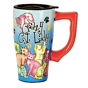 Spoontiques - Ceramic Travel Mugs - Crazy Cat Lady Cup - Hot or Cold Beverages - Gift for Coffee Lovers