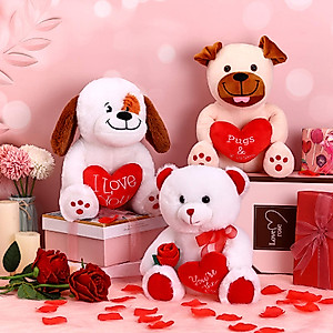 Valentine Bear Dog Plush Stuffed Animals Gift 10 Inch Cute Plush Animals Heart Holding Soft Plush Toy for Valentine's Day, Mother's Day, Wedding, Anniversary, Birthday(White Bear)