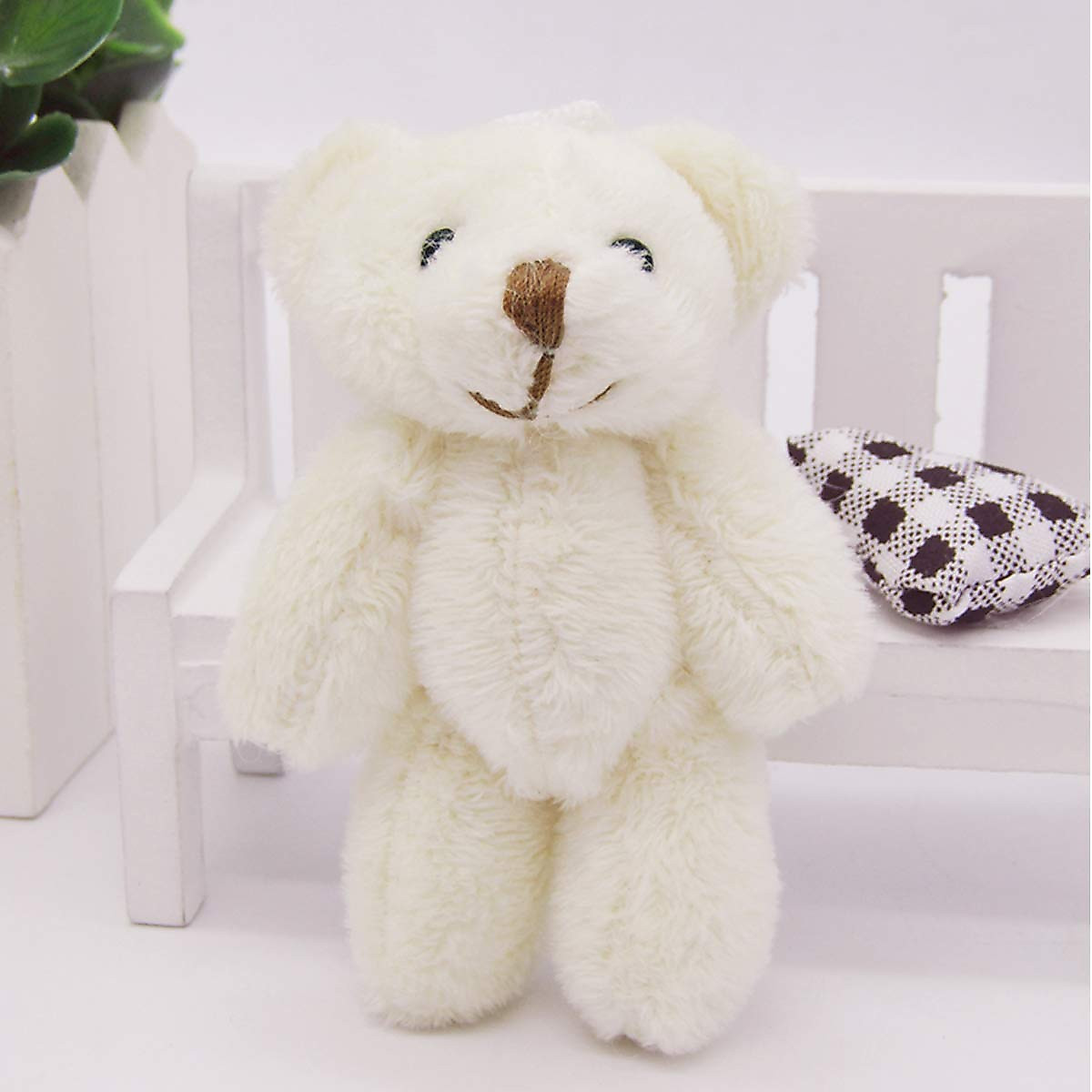 KUDES 12Pcs 6CM Mini Joint Teddy Bear Stuffed Animal Plush Toys Wedding Gift Box Doll Toy for Birthday Cake Wedding Decorations Party Favors Supplies Bag Charm DIY Accessory