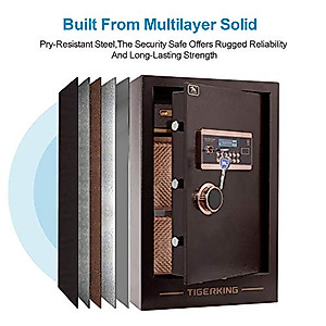 TIGERKING Burglary Digital Security Safe Box for Home Office Double Safety Key Lock and Password Safes 3.47 Cubic Feet