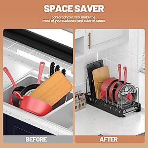 CENLEN Pull Out Pots and Pans Organizer Under Cabinet, Slide Out Pot Lid Organizers Inside Cabinet, Pull Out Lid Holder for Pots and Pans, Sliding Kitchen Cabinet Organizer (Black)