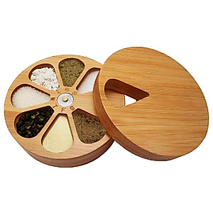 fashciaga Wood Daily Weekly Vitamin Medicine Pill Organizer Case Box,Kitchen Salt Spice Cellar Containers,Nail Art Glitters Crystals Organizer,Earring Ring Jewelry Storage Decorative Box (Bamboo)