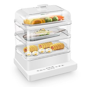 bathivy 19QT Electric Food Steamer for Cooking, 3 Tier Vegetable Steamer with Appointment and Timer, Digital Steamer for Fast Simultaneous Cooking, 800W Heating, Auto Shutoff & Boil Dry Protection