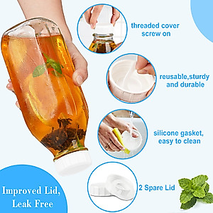 Liter Glass Milk Bottles w Scale, 100% Airtight Heavy Duty Screw Lid - 4 Pack 32 Oz Drinking Jars w Lids - Glass Bottles for Milk, Honey, Jam - Dishwasher Safe(Extra 2 Lids and Stickers)