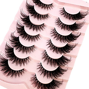 HBZGTLAD 7Pairs Segmented Half Lashes manga Lashes 3D Clear Band Lashes Natural Look Wispy Mink Lashes Fluffy Cat Eye Lashes Pack Fake Eyelashes (7pairs-A)
