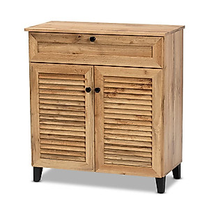 Baxton Studio Coolidge Oak Brown Finished Wood 1-Drawer Shoe Storage Cabinet
