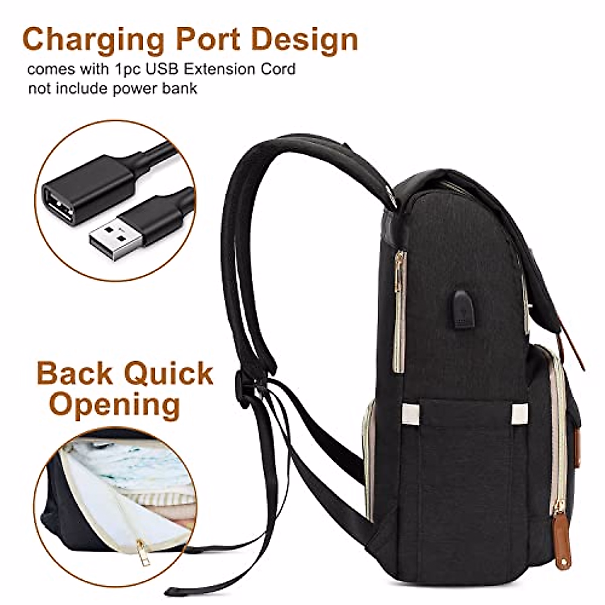 Terzini Bear Small Diaper Bag Backpack, Diaper Bags for Baby with USB Charging Port,Changing mat,Stroller Hooks (BLACK2)