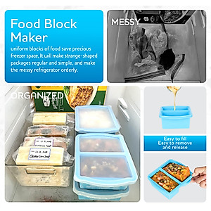 ZIP STANDING Silicone Freezer Trays with Lids, Set of 4 - with 1cup and 2 cup Silicone Freezer Molds for freezing soups, sauces and individual microwave safe