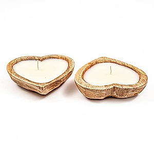 Heart Shaped Wooden Bowl Candle with Soy Wax - 3 Wicks 5 oz Decorative Dough Bowl Candles for Anniversary Engagement Wedding Birthday Valentine Christmas Gift (Vanilla Sandalwood - 6" Burnt Natural)
