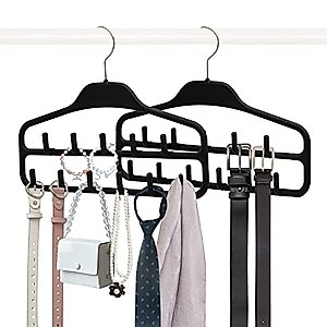 ROSOS Belt Hanger Holder Organizer 2 Pack, Non Slip Belt Rack with 360 Degree Swivel Hooks, Sturdy Belt Organizer for Closet Storage Ideal for Belts, Ties, Tank Tops, Scarves and Masks, Black