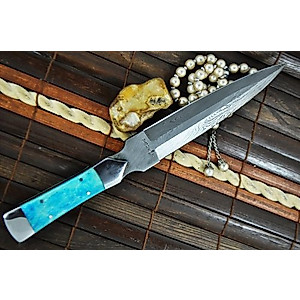 Perkin Knives - Custom Handmade Damascus Hunting Knife - Double Edge Knife