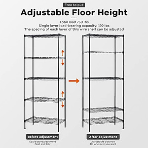 MGHH Wire Rack Shelving, Metal Rack Organizer Heavy Duty Wire Rack Basement Storage Unit Rack Utility for Bathroom Office Kitchen (Black, 14" D x 24" W x 60" H)